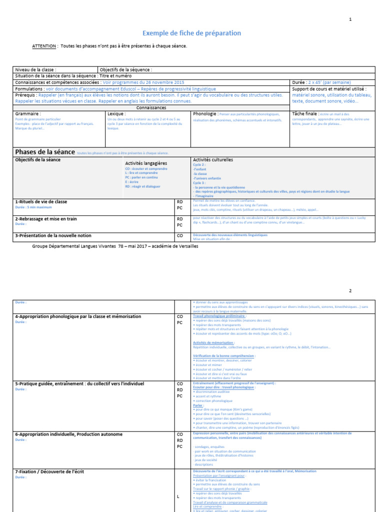 2 Fiche de Preparation Seance - Sequence | PDF