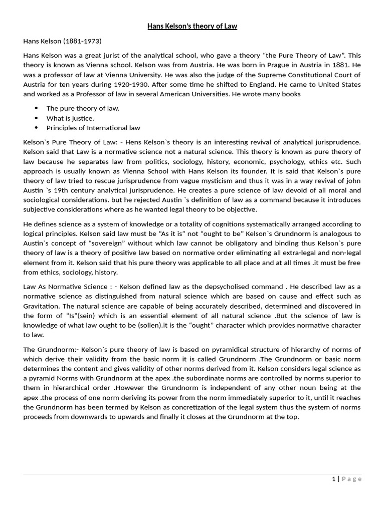 Hans Kelson's Pure Theory of Law | PDF