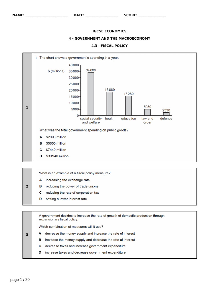 IGCSE Economics - 4.3 - Fiscal Policy | PDF
