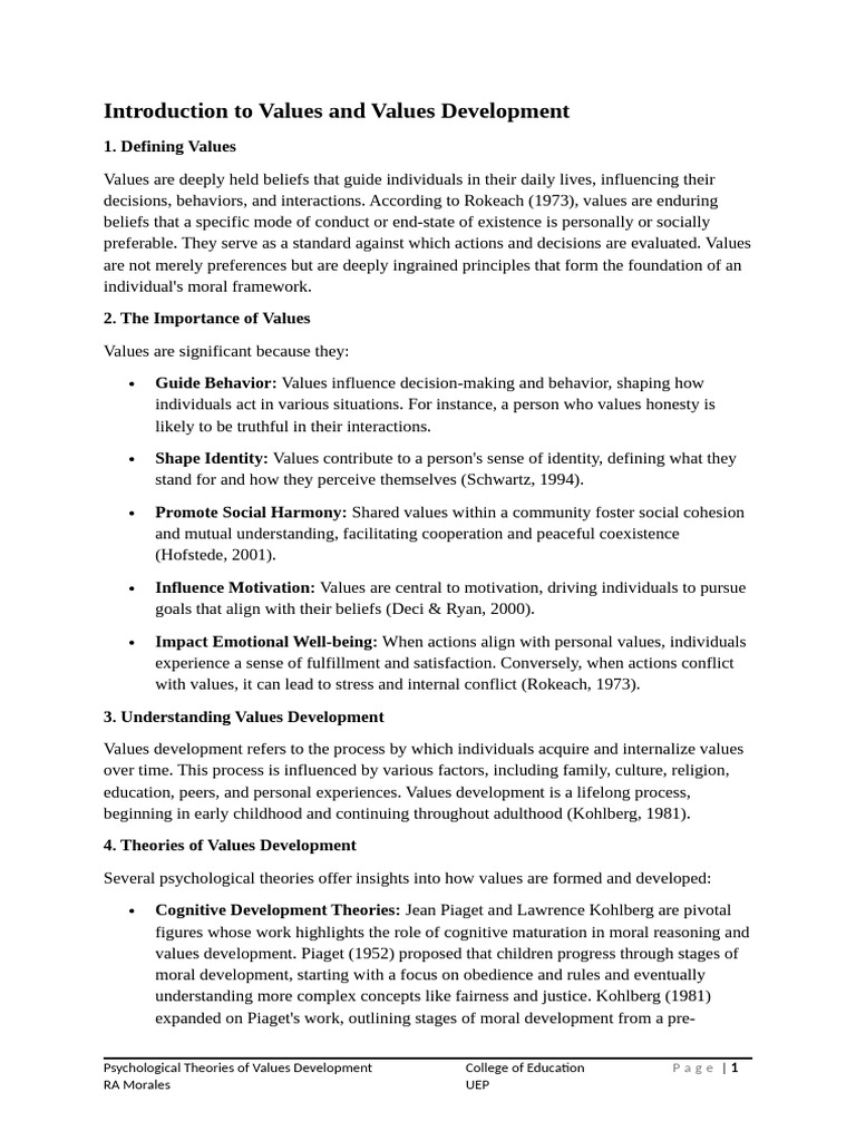 Introduction To Values and Values Development | PDF
