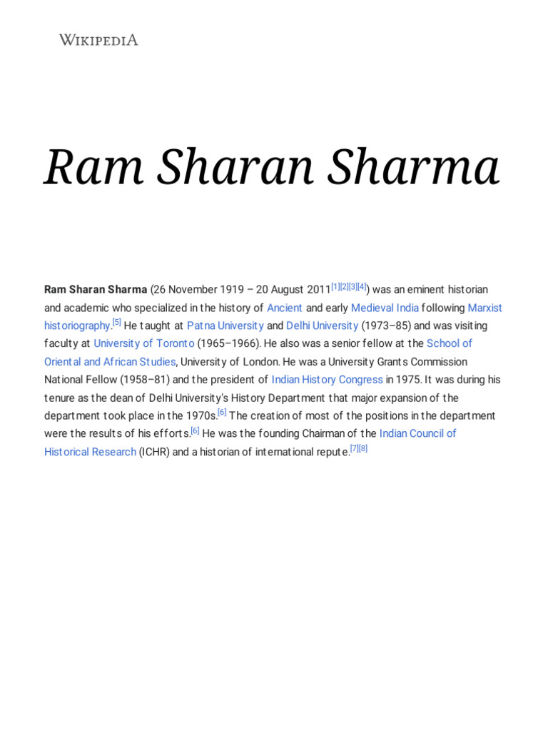 Ram Sharan Sharma - Wikipedia | PDF | Social Science