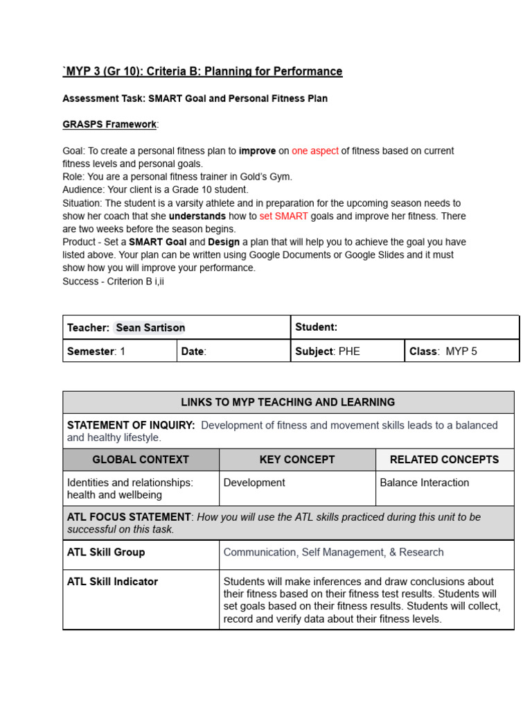 Jasmine - MYP 5 - (GR 10) Unit 1 - Criteria B - Planning For ...