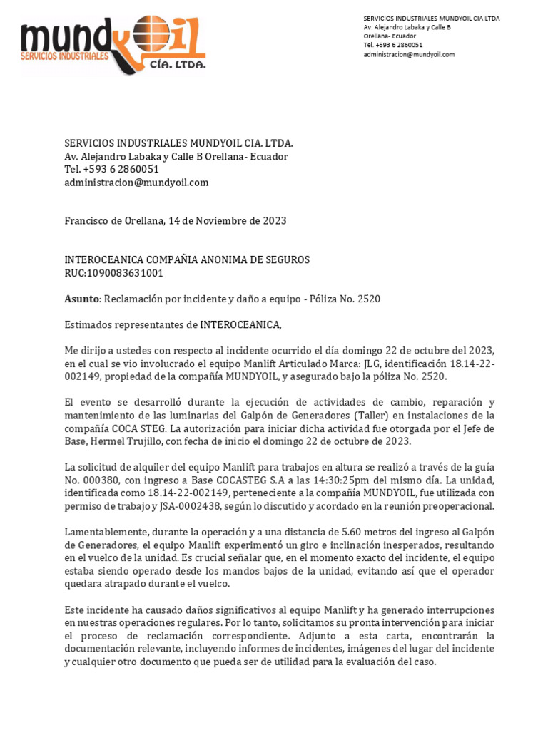 01. Carta de Presentación Formal Del Reclamo | PDF