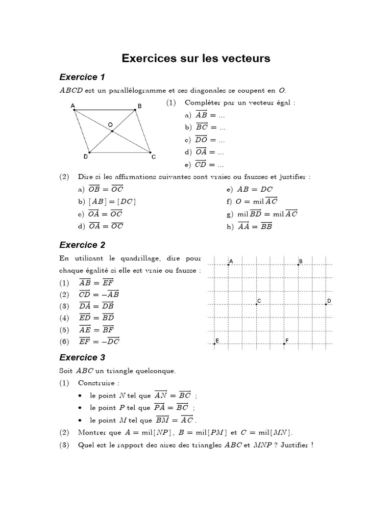 Exercices_vecteurs | PDF
