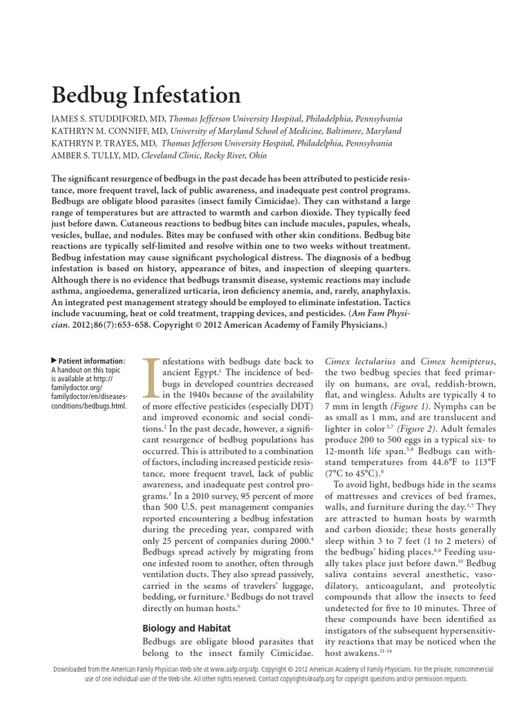 AAFP Bedbug Infestation | PDF