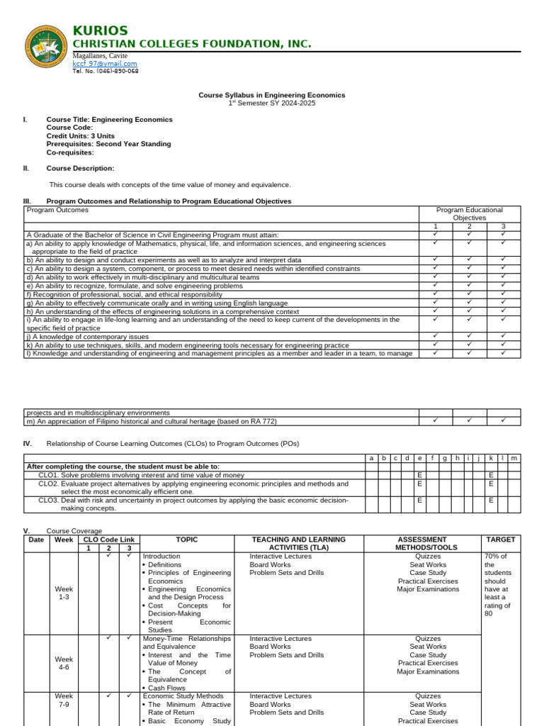 OBE Syllabus Engineering Economics | PDF