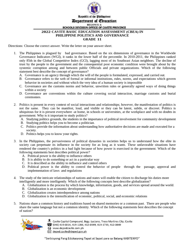 CBEA Philippine Politics and Governance | PDF CBEA Philippine Politics and Governance | PDF