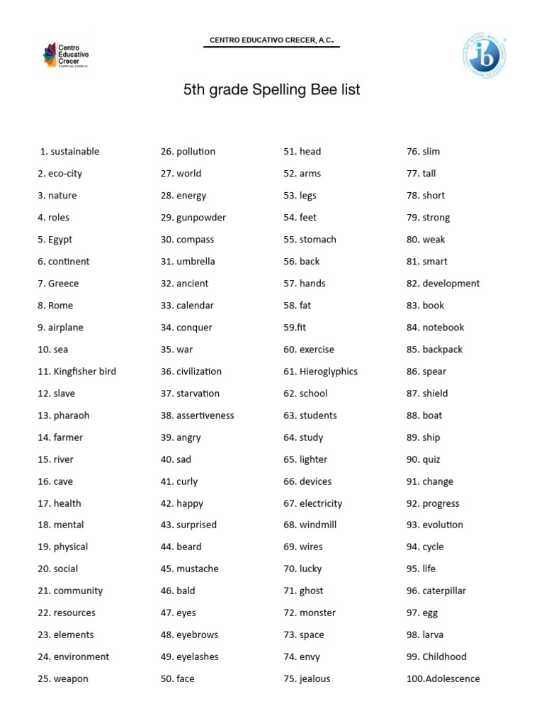 5th Grade Spelling Bee | PDF