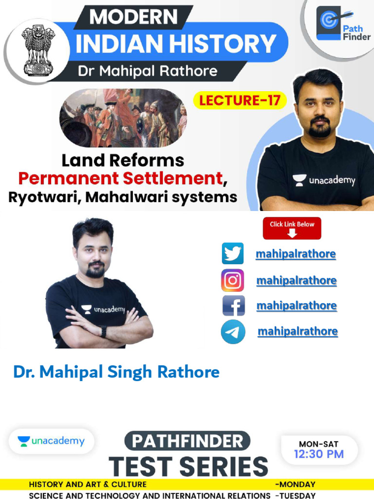 L17 Land Reforms by British Permanent Settlement, Ryotwari, Mahawari | PDF