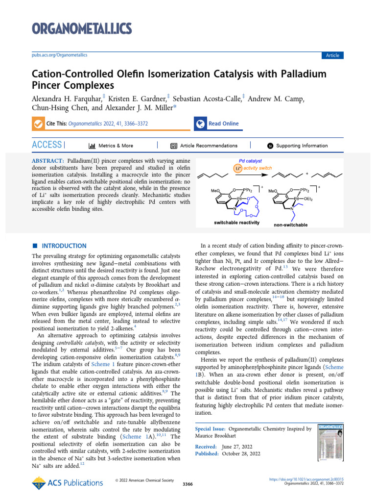 Farquhar Et Al 2022 Cation Controlled Olefin Isomerization Catalysis ...