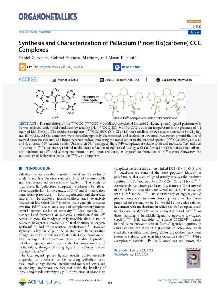 Najera Et Al 2023 Synthesis and Characterization of Palladium Pincer Bis (Carbene) CCC Complexes ...