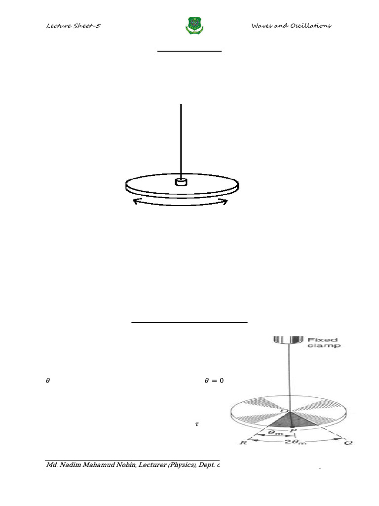 Lecture 5 - Torsional Pendulum, Two-Body Oscillations, Reduced Mass | PDF | Pendulum | Oscillation