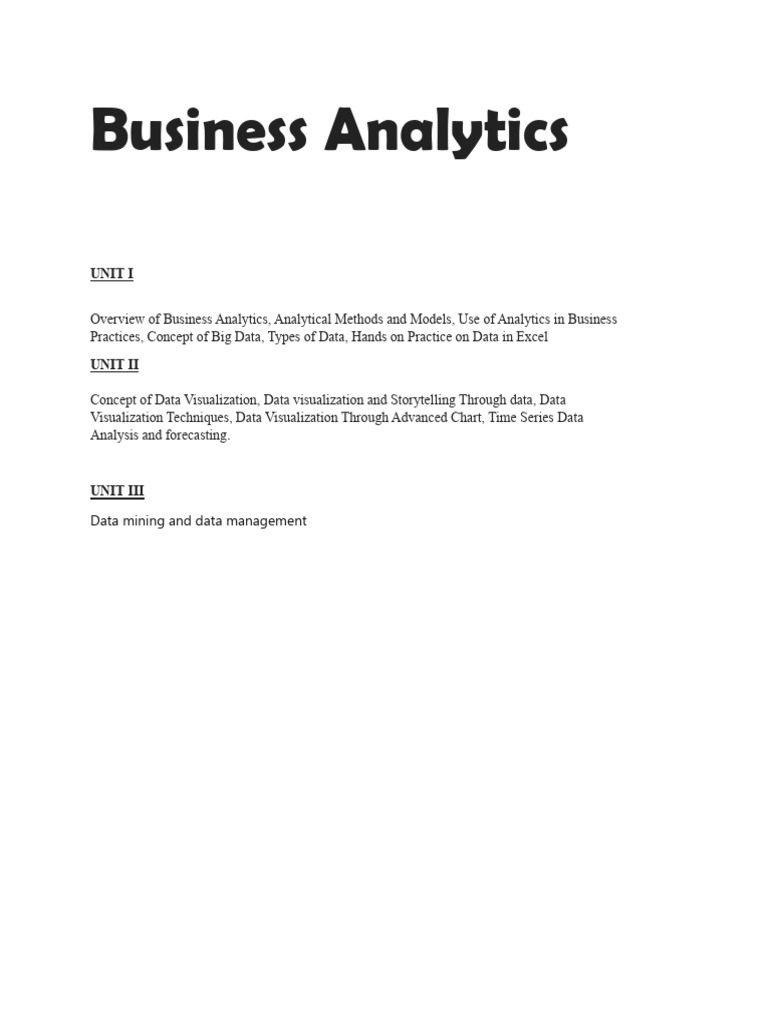 Business Analytics Notes Unit 1 or 2 | PDF
