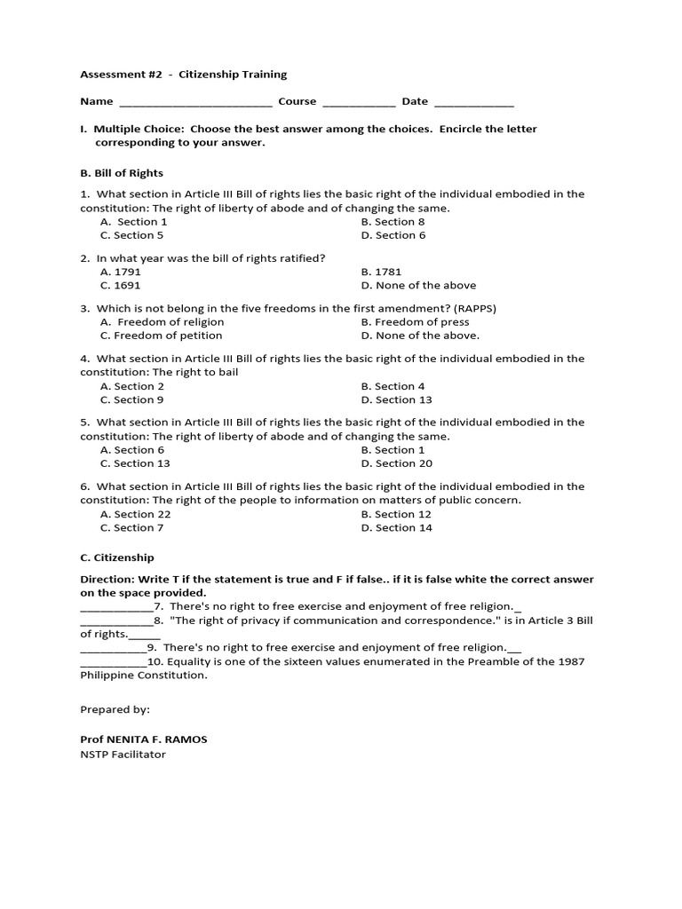ASSESSMENT 2 Citizenship Training | PDF