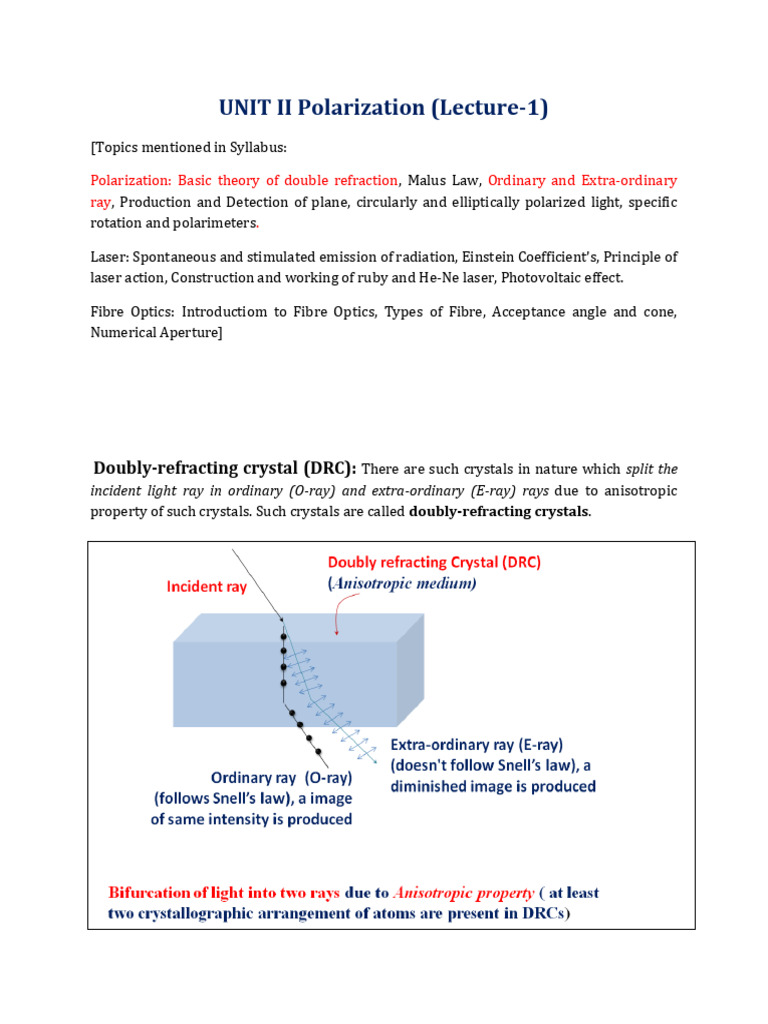 Polarization (Complete Notes) - Lecture 1 and Lecture 2 | PDF