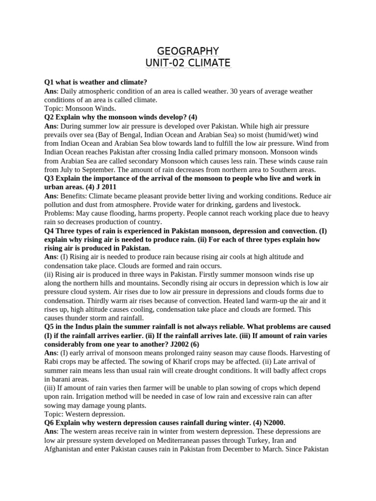 Climate (GEO) Qs | PDF