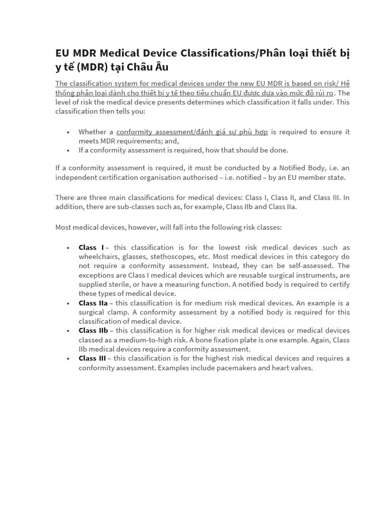 EU MDR Medical Device Classifications | PDF