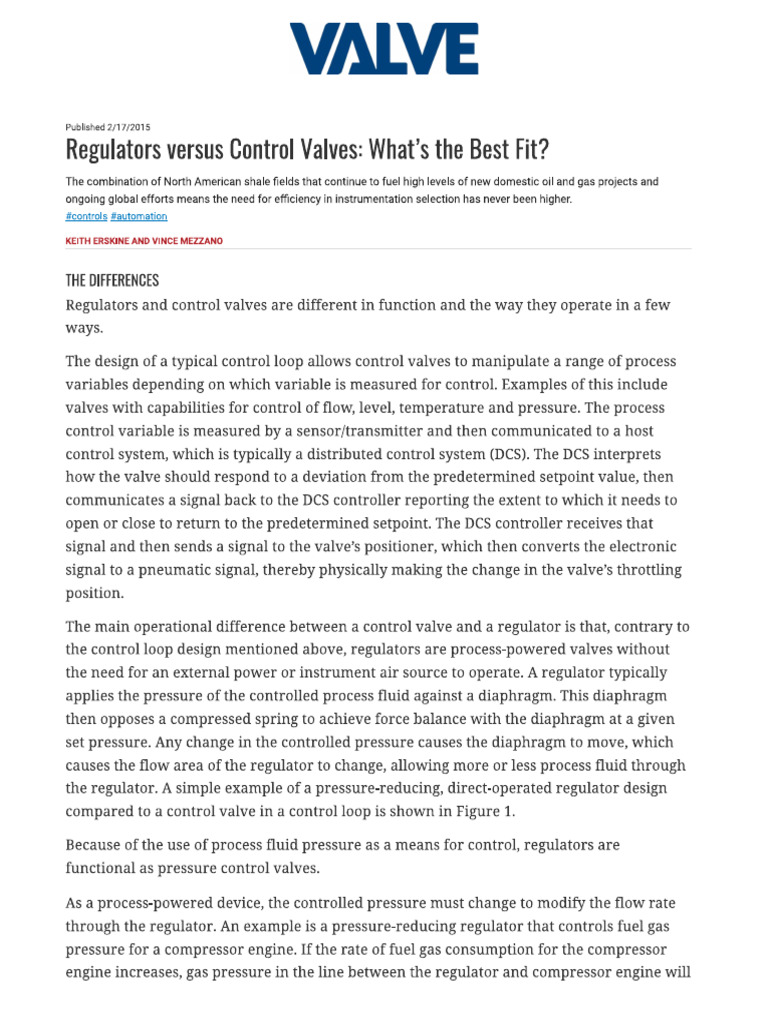 Regulators Vs Control Valves - What's The Best Fit | PDF