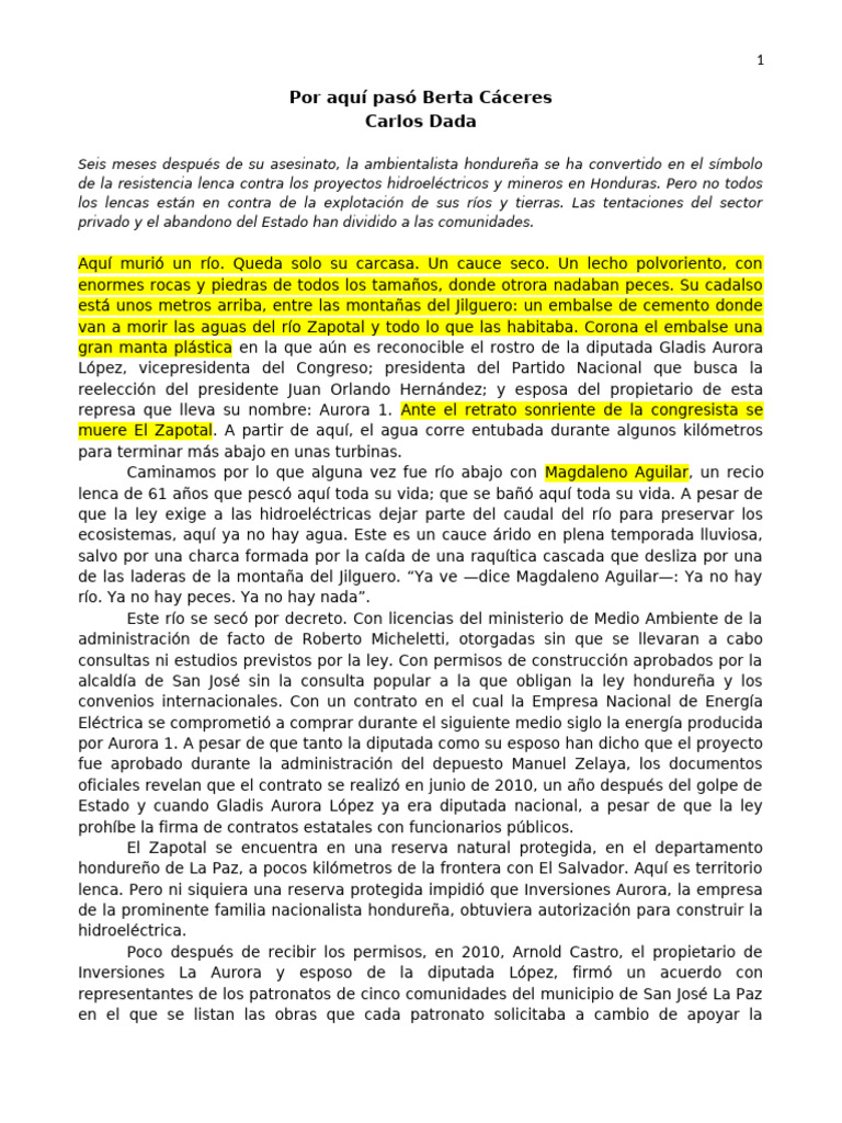 Carlos Dada-Por Aquí Pasó Berta Cáceres | PDF