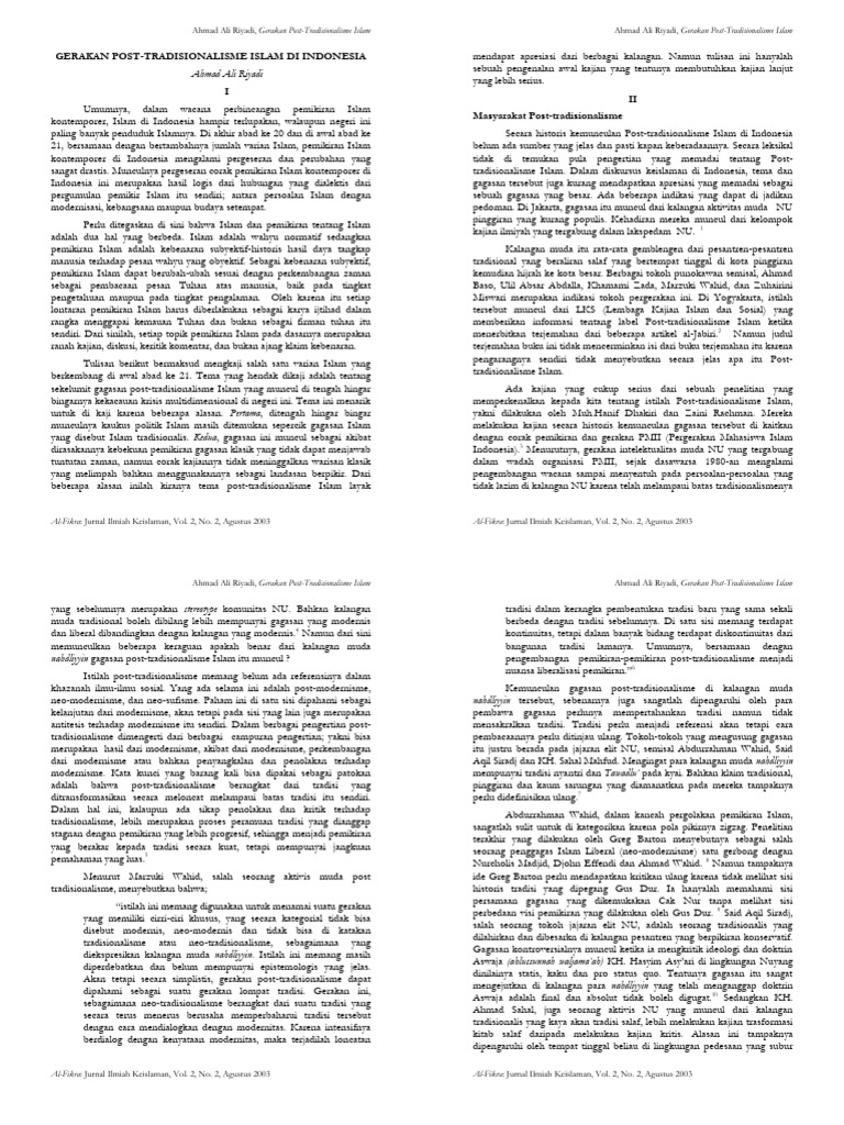 Ahmad Ali Riyadi - Gerakan Post Tradisionalisme Islam Di Indonesia | PDF
