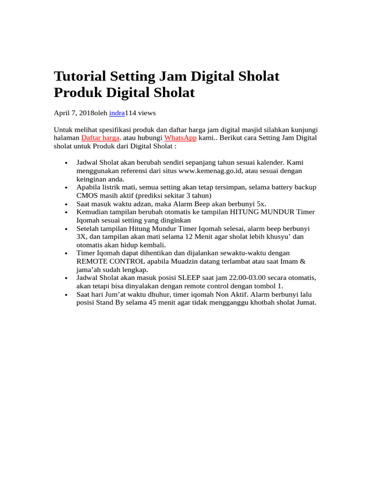 Tutorial Setting Jam Digital Sholat Produk Digital Sholat | PDF
