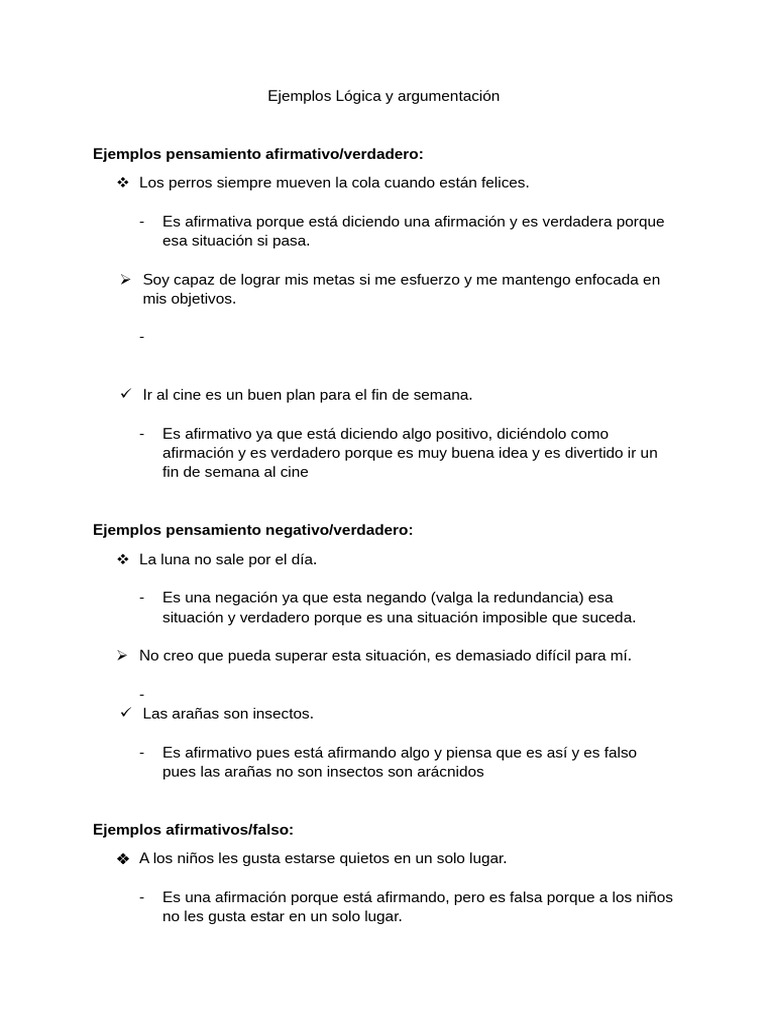 ejemplos Lógica y argumentación | PDF