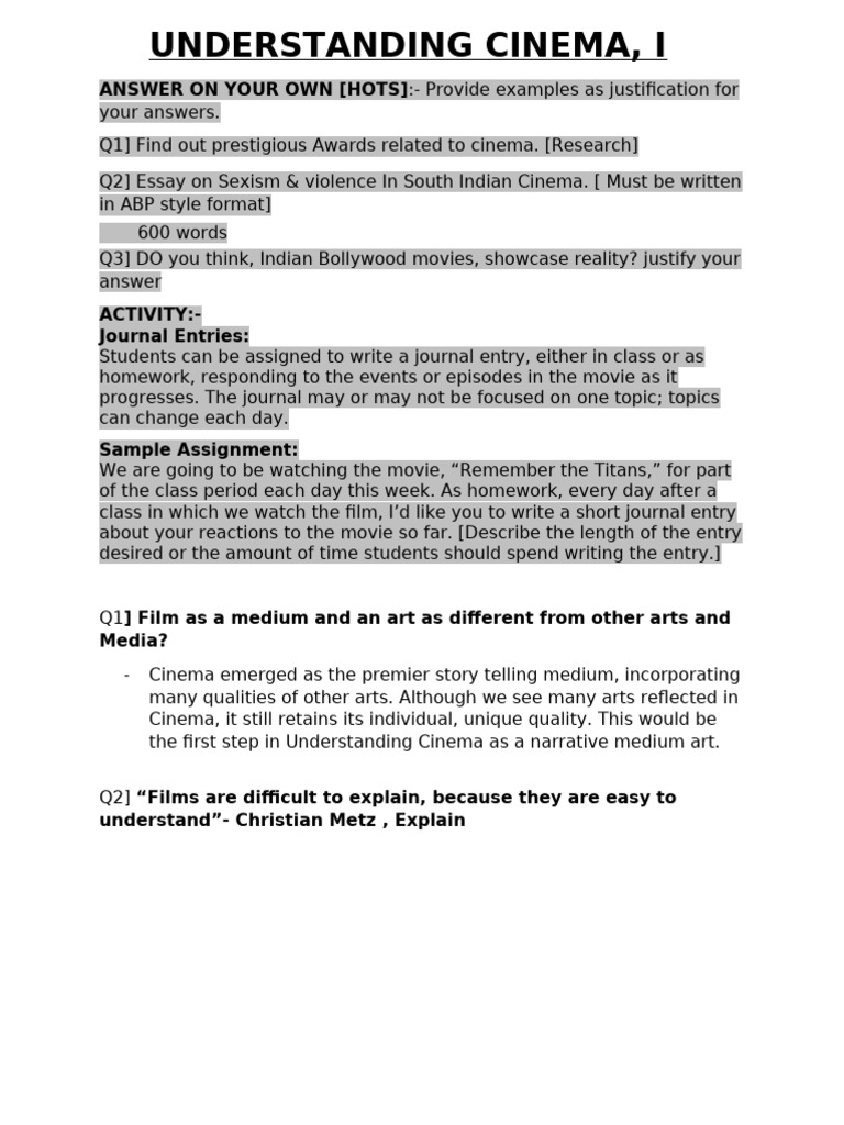 Understanding Cinema: Key Concepts and Examples | PDF | Composition ...