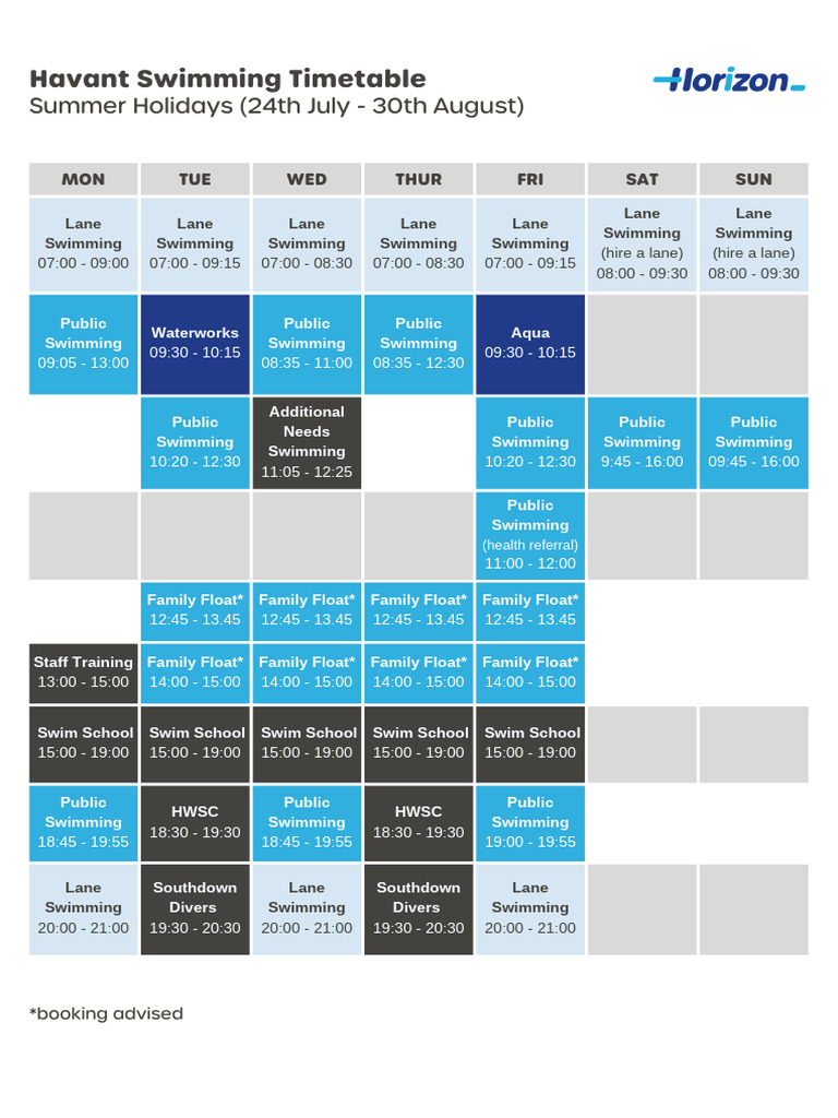 Havant Swimming Timetable | PDF