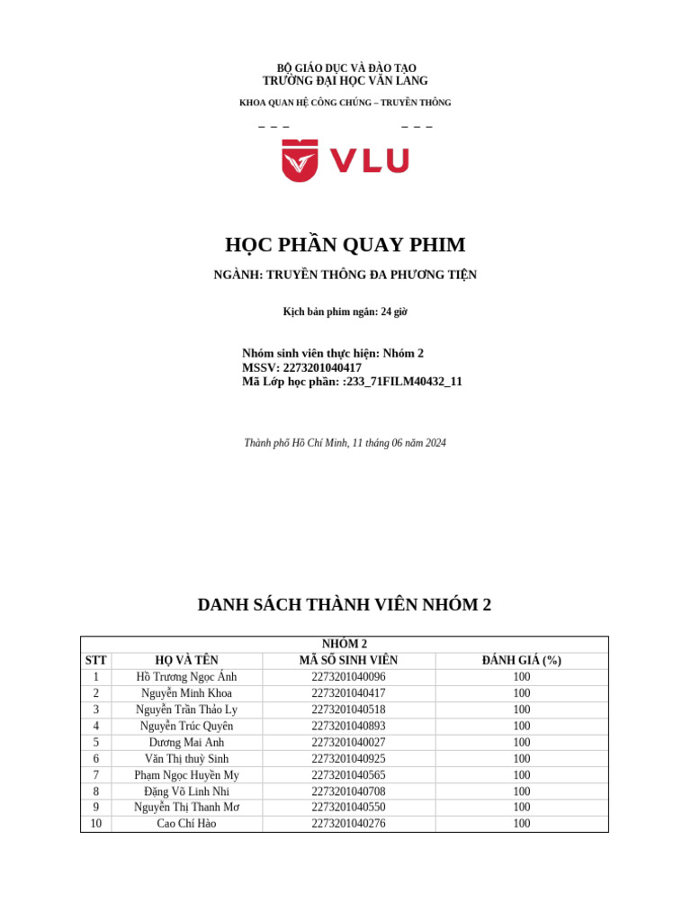 Kịch Bản Phân Cảnh - Phim 24h | PDF