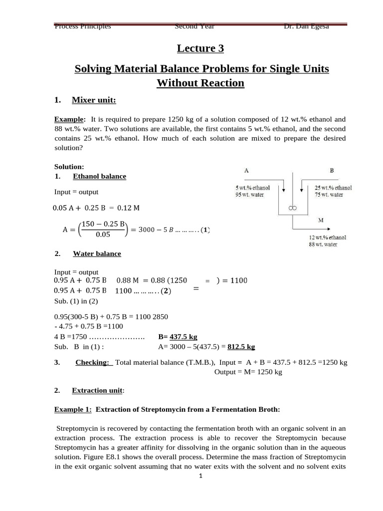 Lecture 3 Material Balances Continuation | PDF | Distillation | Solubility