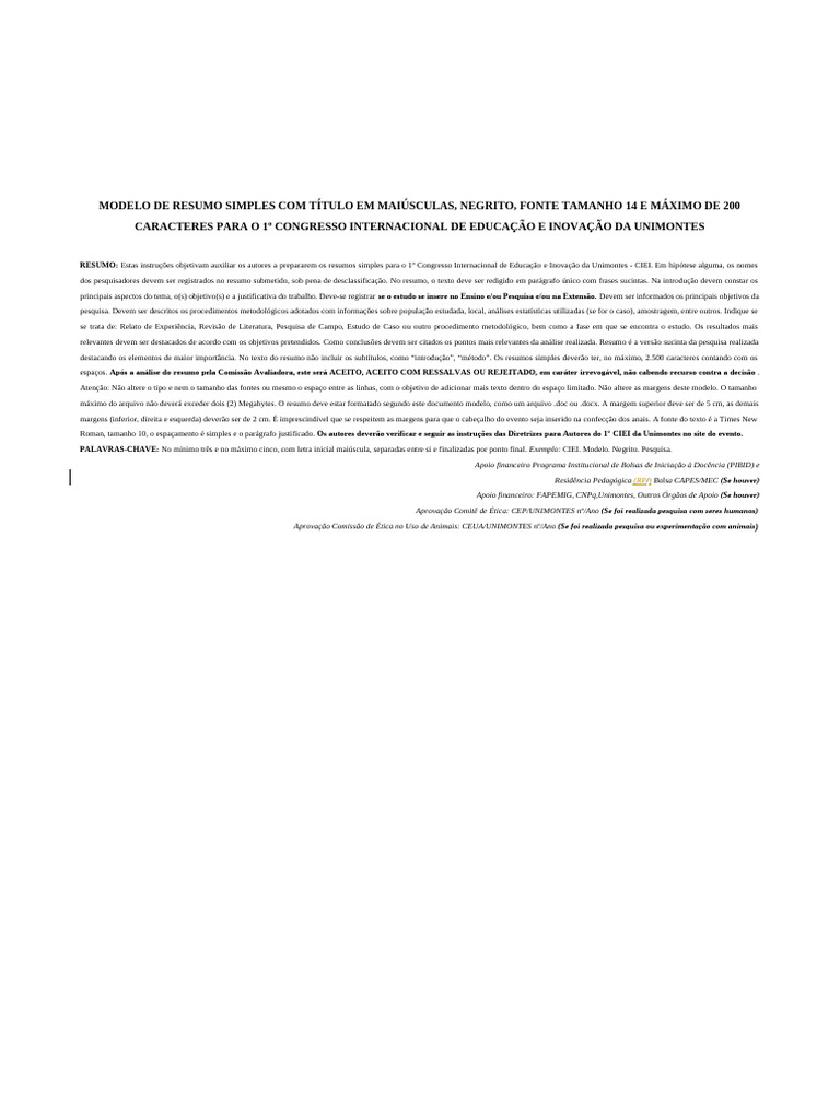 Modelo Resumo Simples 2023 | PDF