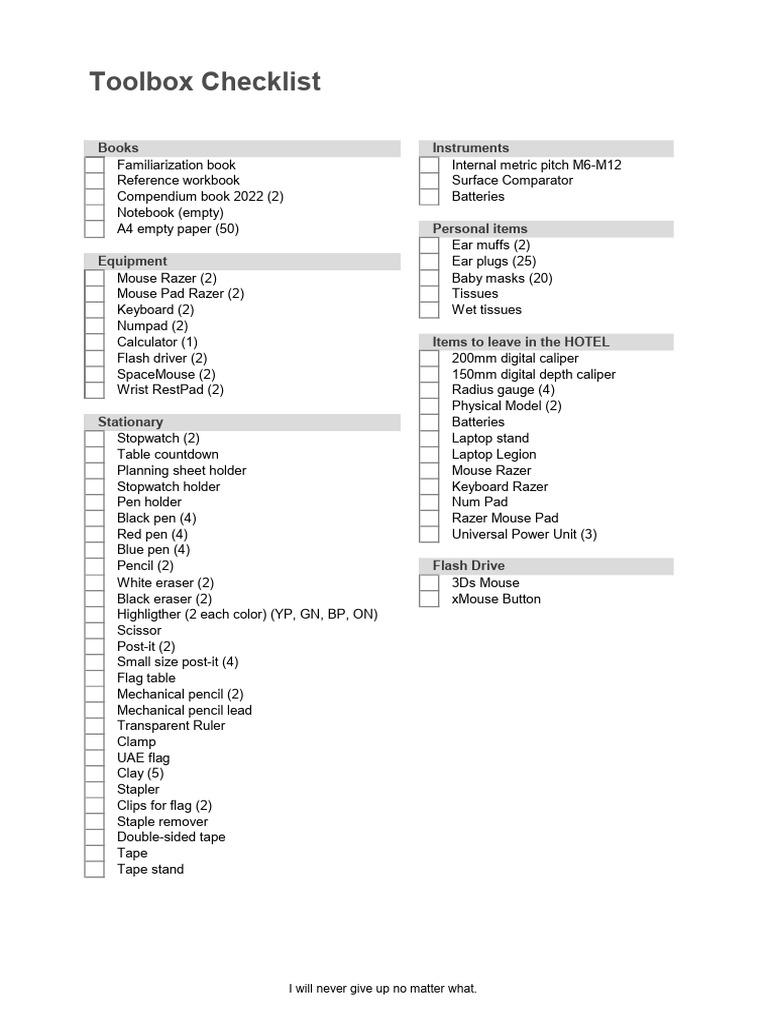 Toolbox Checklist | PDF