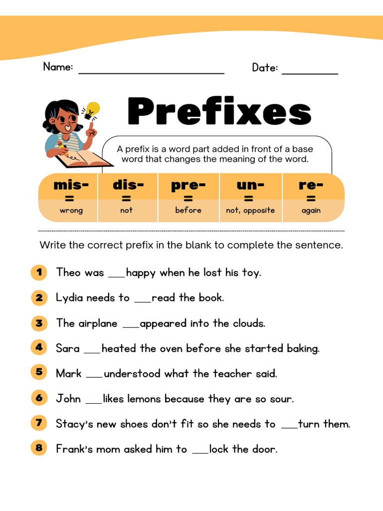 Prefix Worksheet in Yellow Playful Style | PDF
