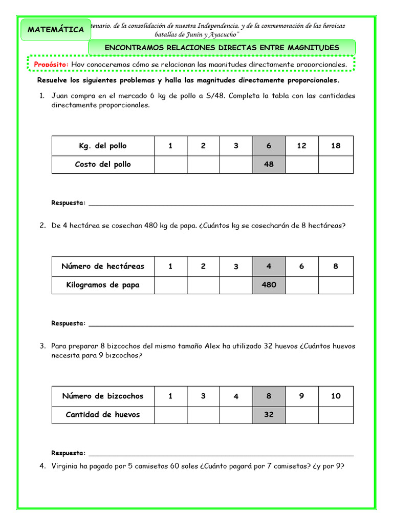 Ficha-Lun-Mat-Encontramos Relaciones Directas Entre Magnitudes | PDF