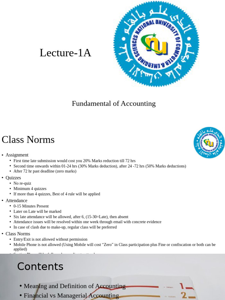 Fundamentals of Accounting, Lecture 1 | PDF | Bookkeeping | Financial ...