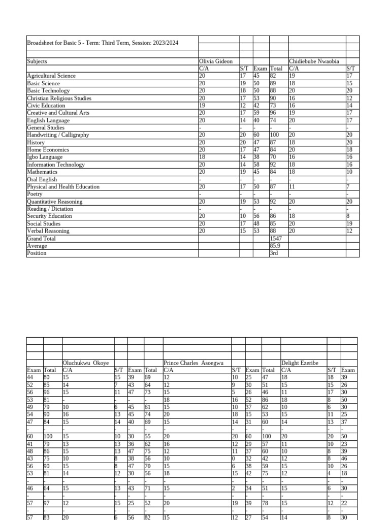 Broadsheet - Basic 5 - Third Term - 2023 - 2024 | PDF | Science