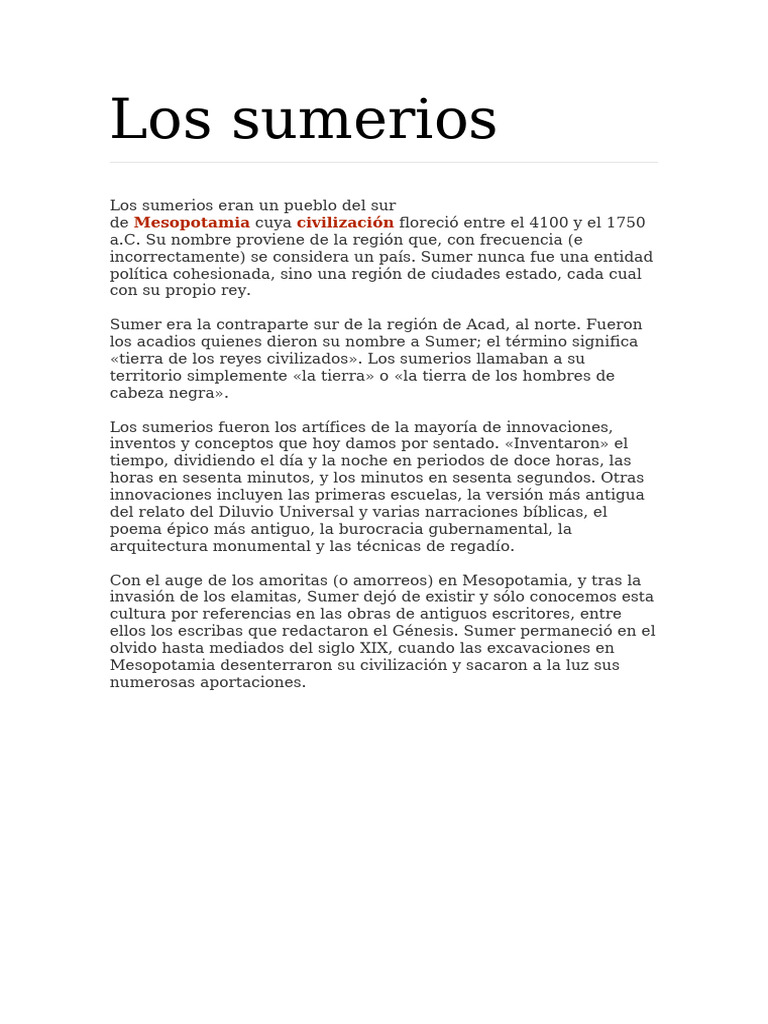 Historia y legado de los sumerios | PDF | Sumeria | Mesopotamia