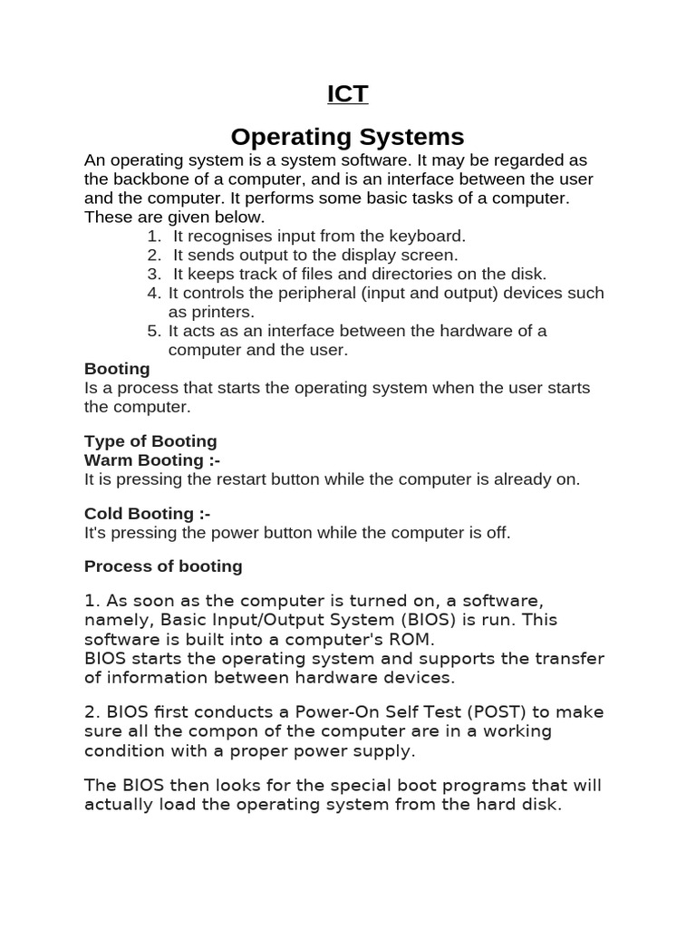 ICT Operating Systems: Booting | PDF