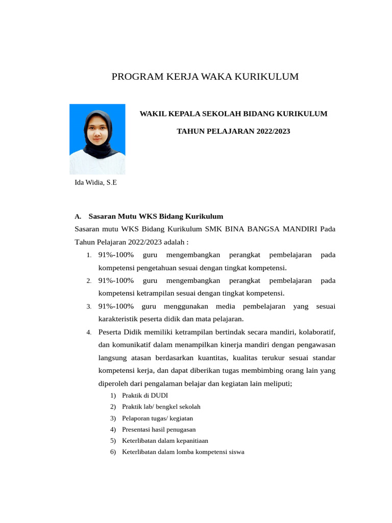 Program Kerja Waka Kurikulum Ida | PDF