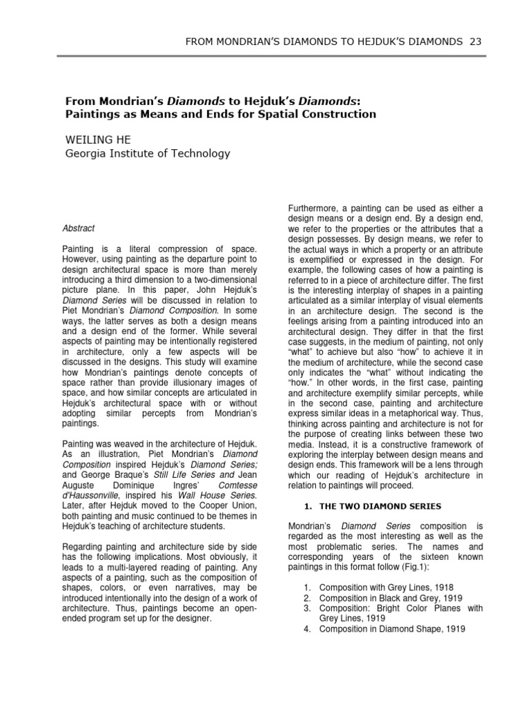 Piet Mondrian's Diamonds To Hedjuk's Diamonds Painting As Means and ...