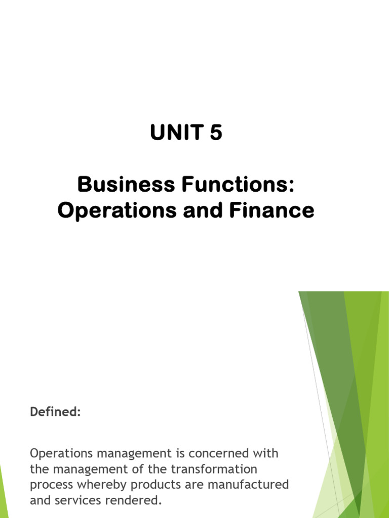 Lesson - Business Functions - Operations and Finance | PDF | Operations ...