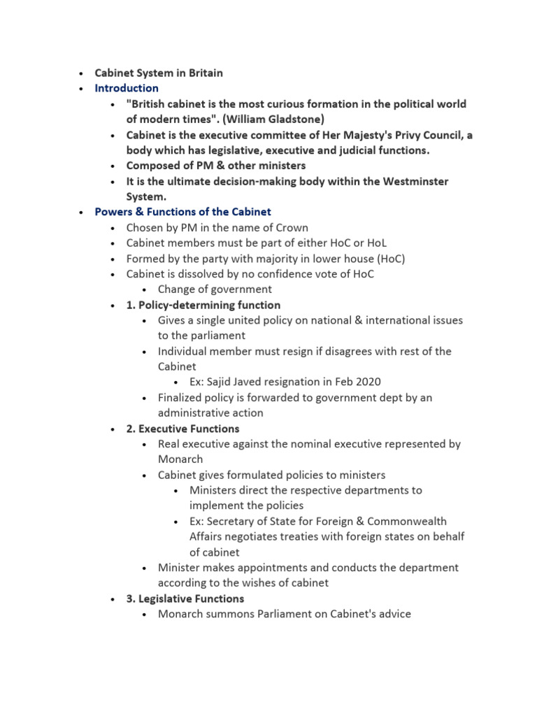 Cabinet System in Britain | PDF