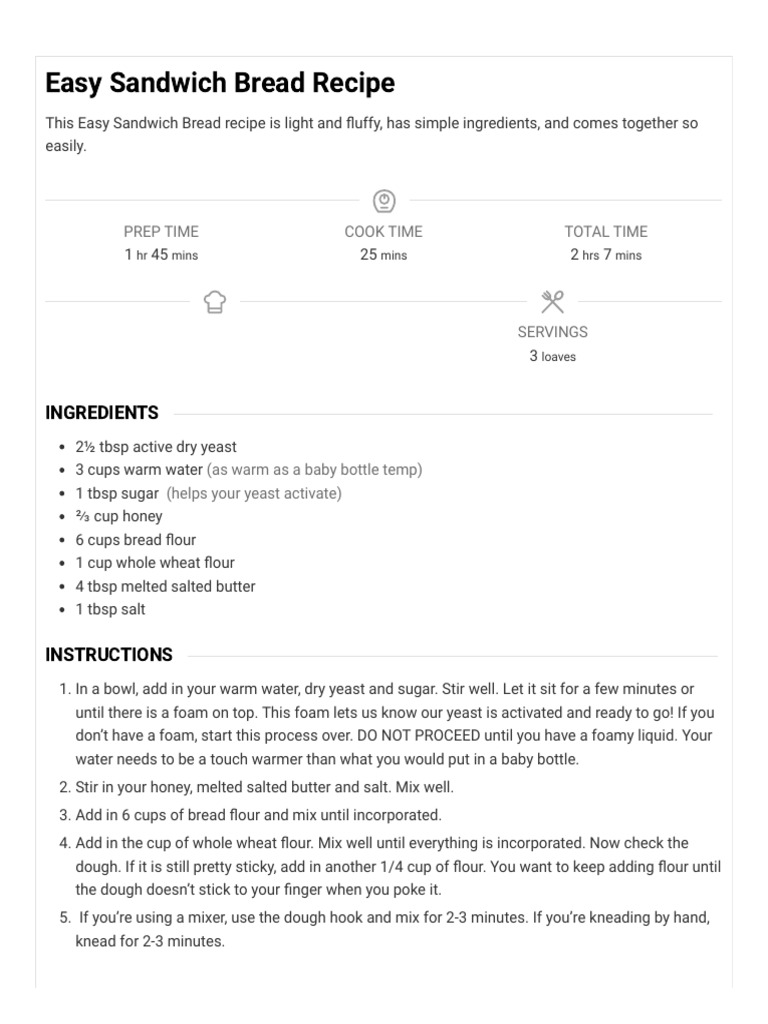 Easy Sandwich Bread Recipe - The Vanilla Tulip | PDF