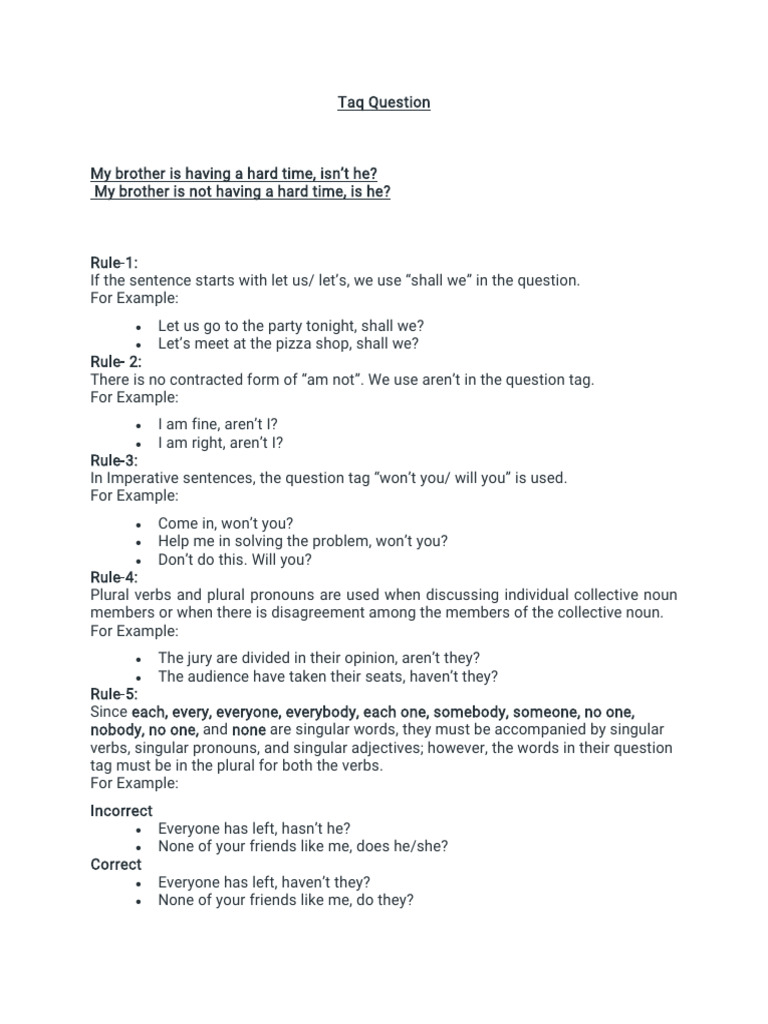 Taq Question Rules and Example | PDF