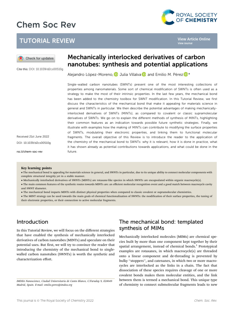 Chemcal Society Review MINT 2022 | PDF | Carbon Nanotube ...