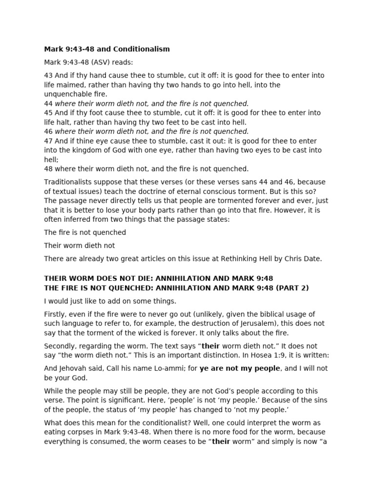 Mark 9 - 43-48 and Conditionalism | PDF | Systematic Theology ...