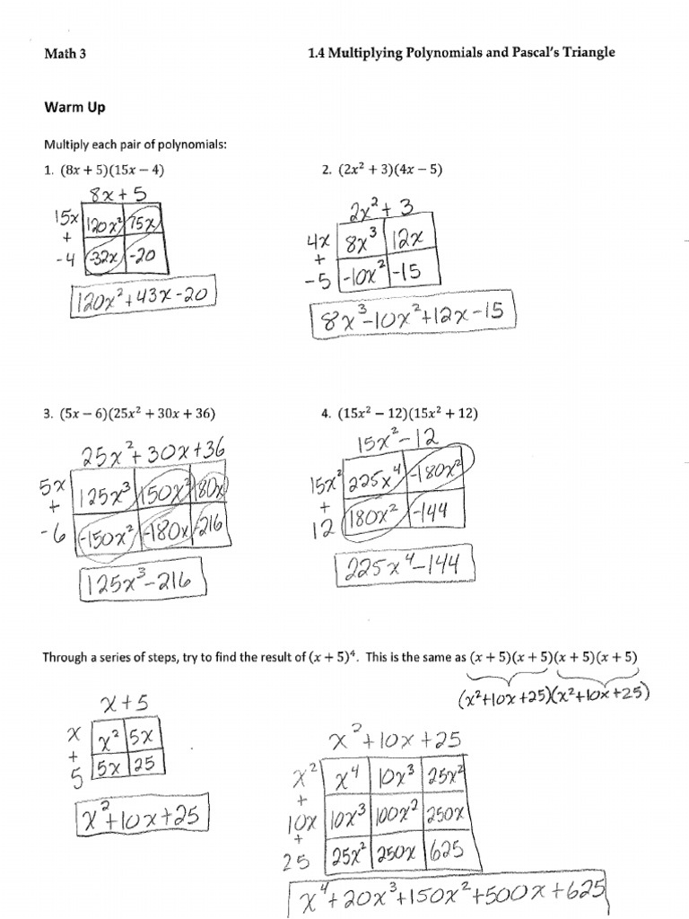Key 1.4 Multiplying & Pascal's Triangle | PDF