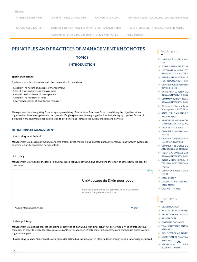 Principles and Practices of Management Knec Notes - Masomo Msingi ...