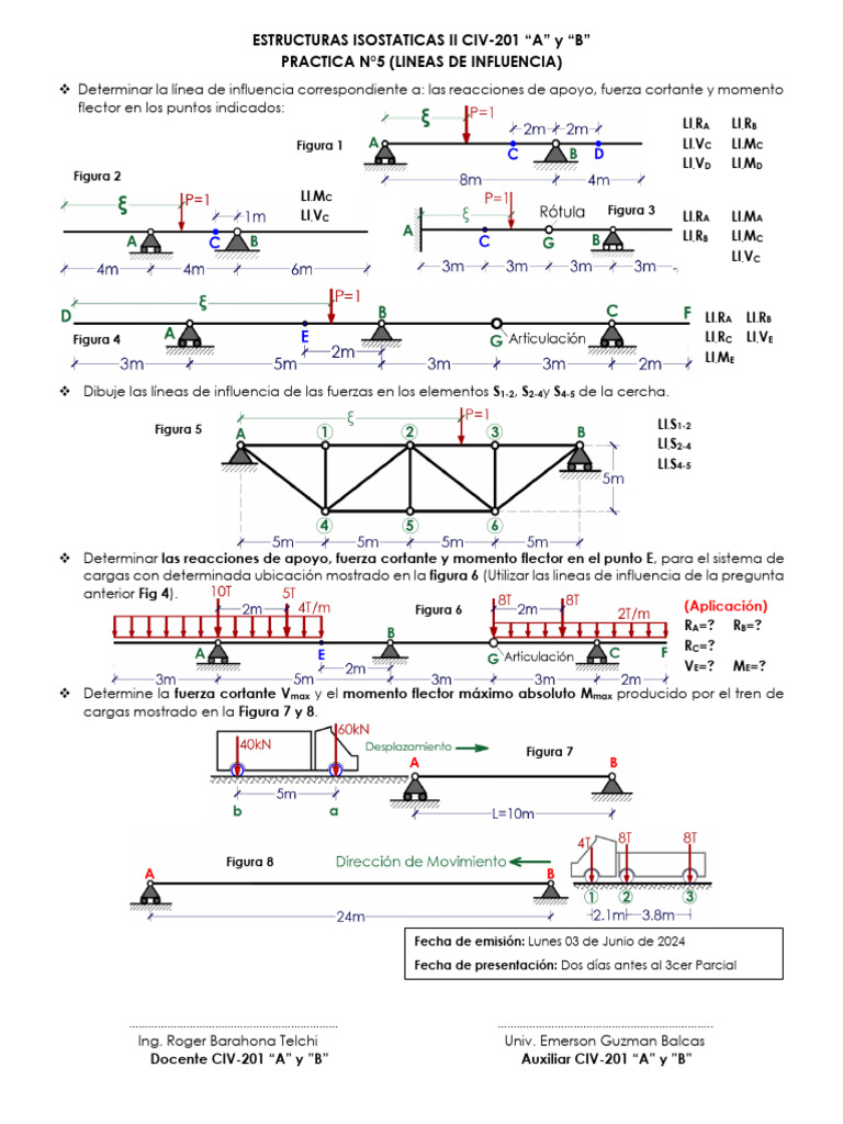 Practica 5 - Lineas de Influencia | PDF | Ingeniería mecánica | Ingeniería estructural