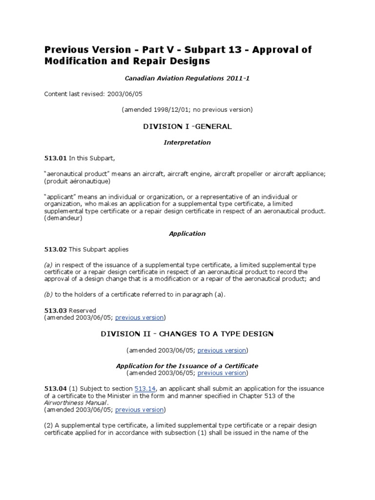 Previous Version - Part V - Subpart 13 - Approval of Modification and ...